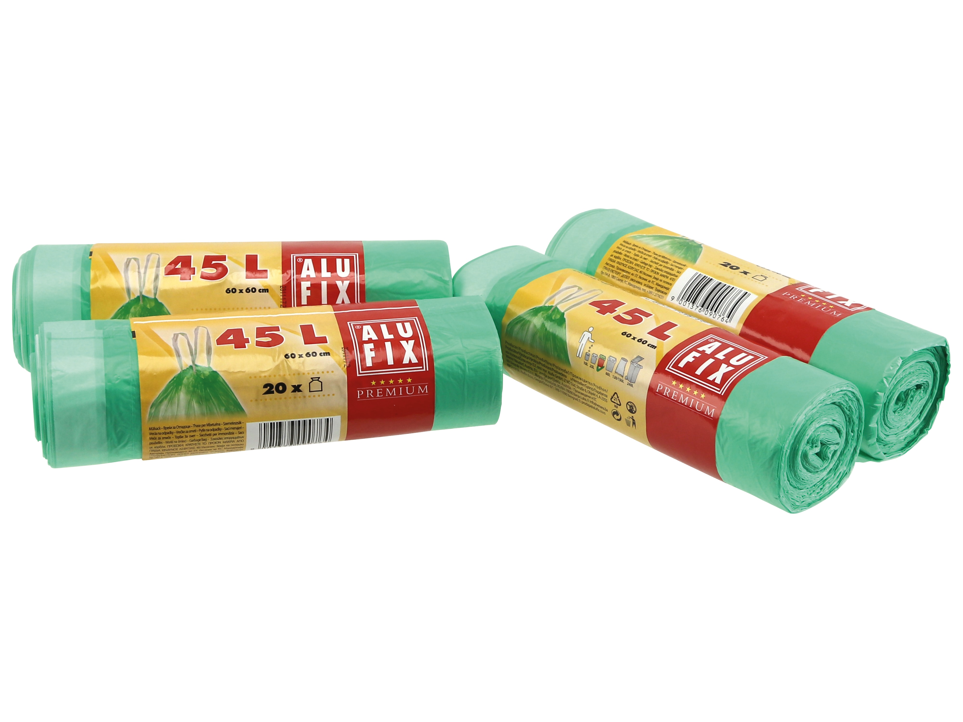 Müllbeutel HDPE, 45l, 20 Stück, 4er-Pack, grün, Zugband | 45 l | 694201