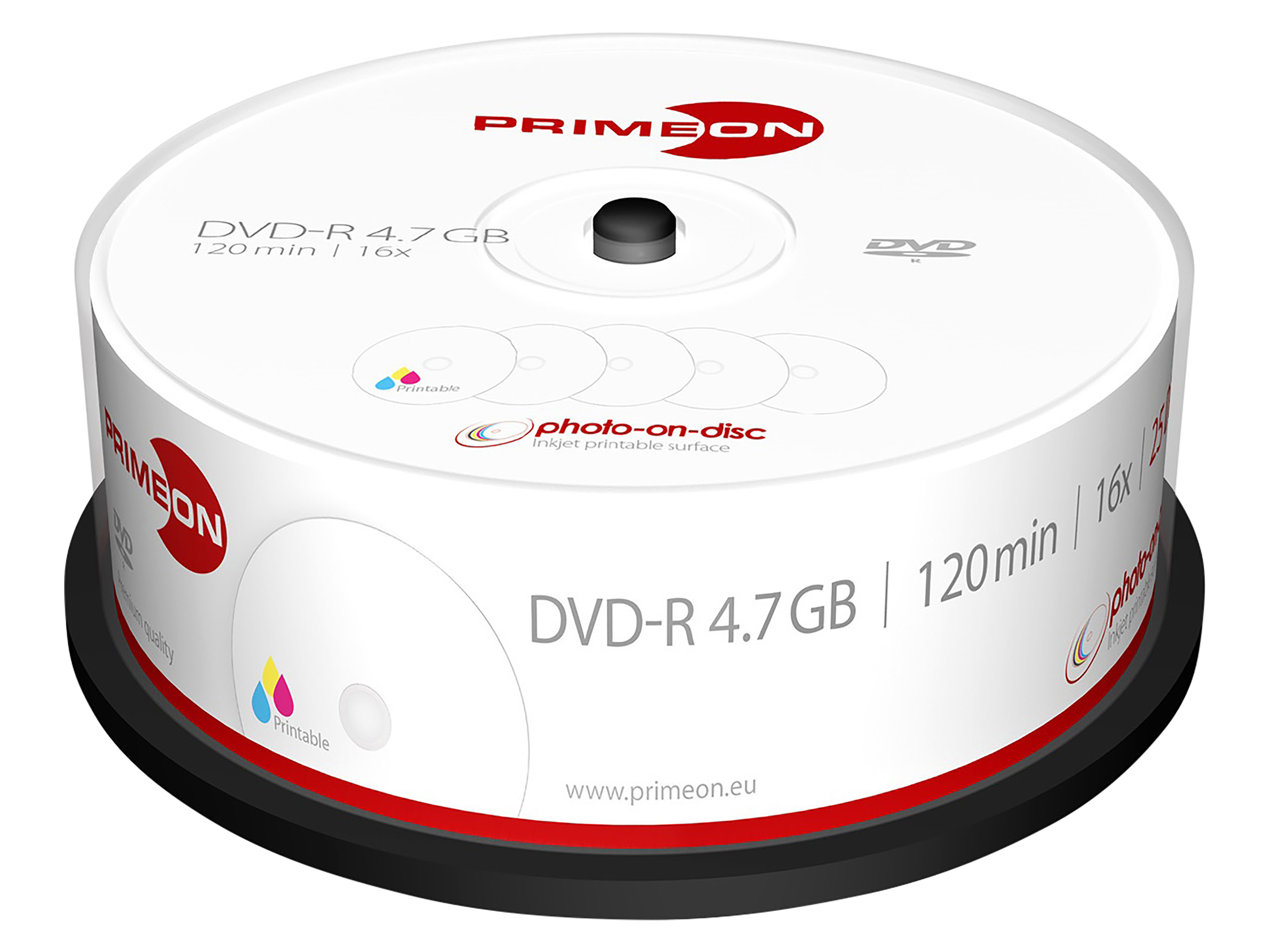 PRIMEON DVD-Rohling DVD-R 120Min 4.7GB 16x Cakebox 25 Stück printable
