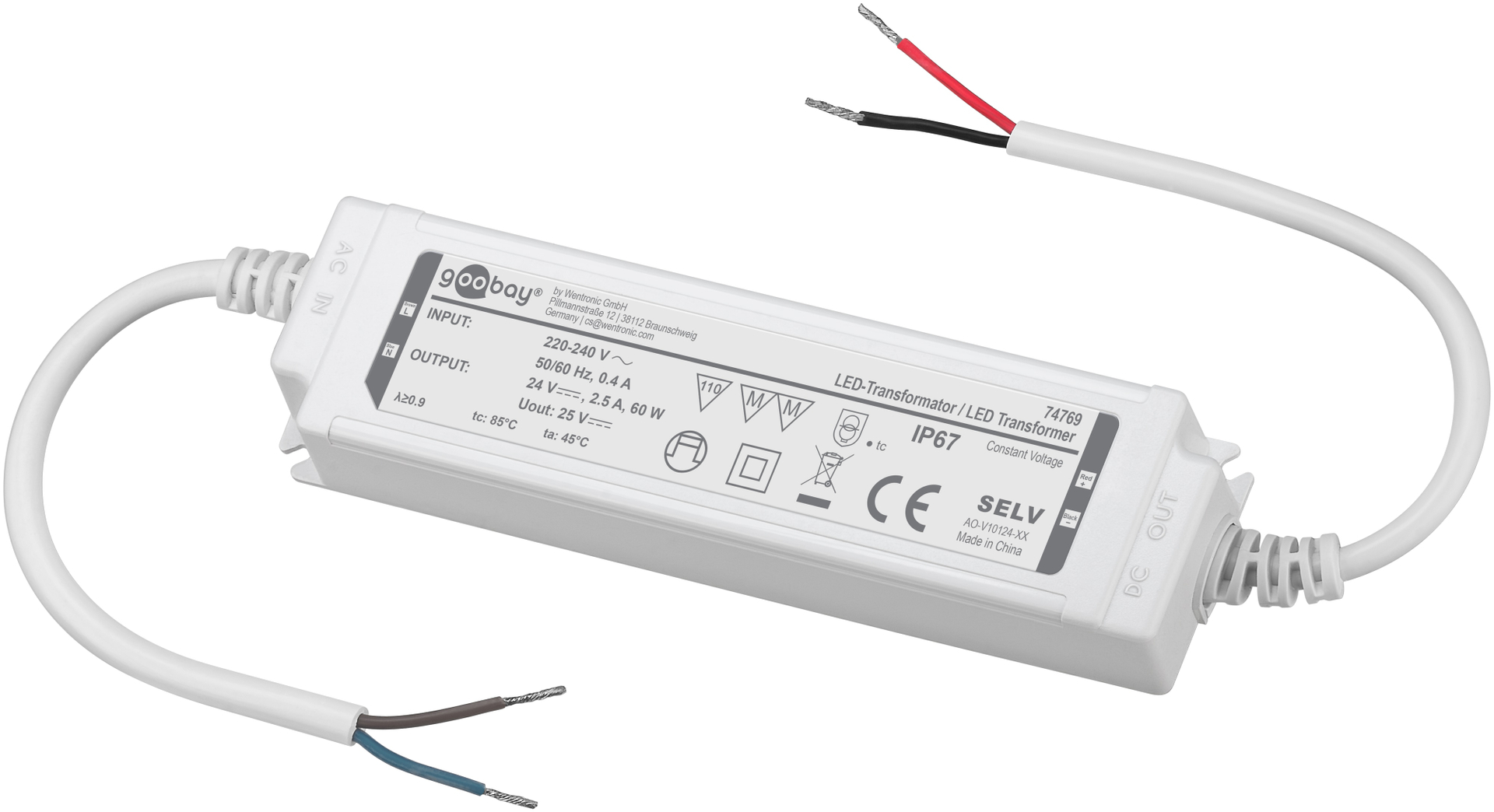 GOOBAY Wetterfester LED-Trafo 24V DC, 60W, 4.16 A, IP67